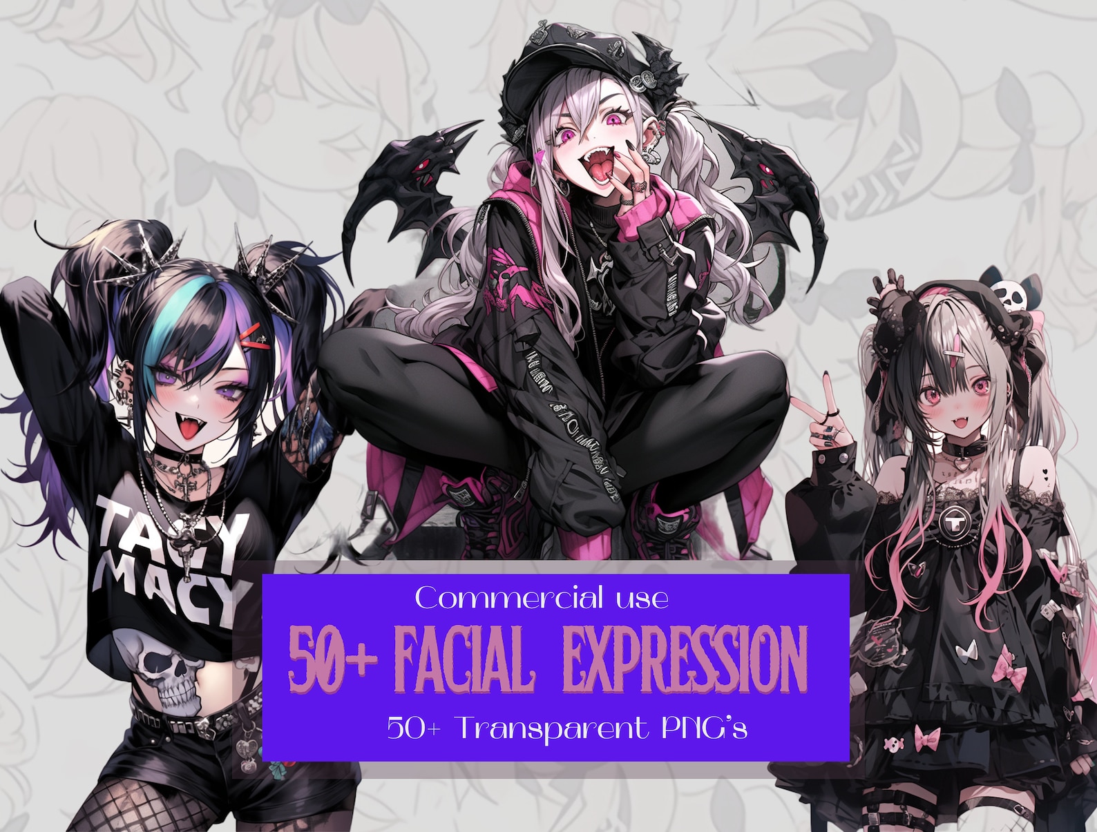 50+ Gothic Anime Girl Face Bundle, Dark Fantasy Portrait Clipart, Cute ...