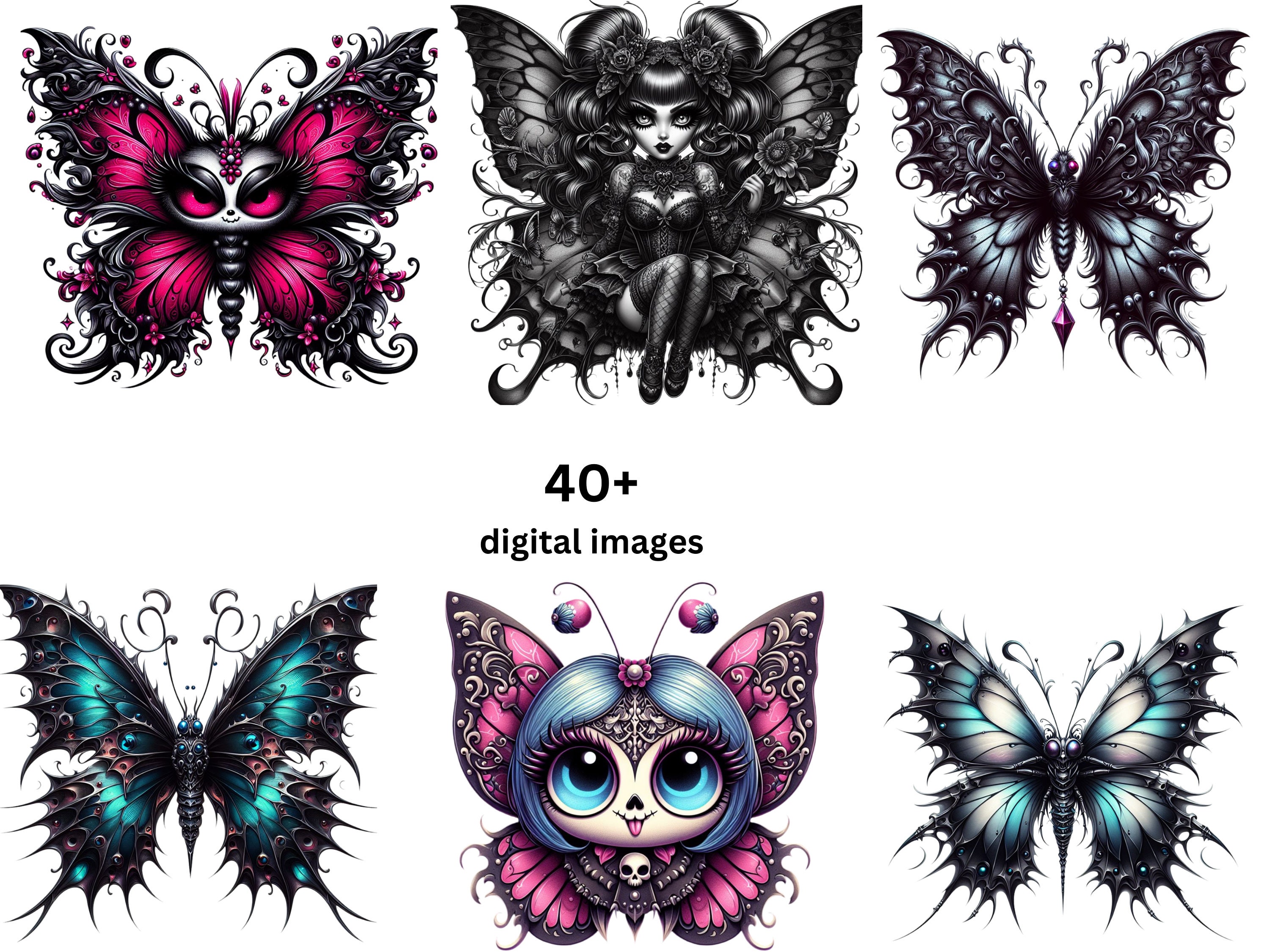 40+ Gothic Butterfly PNG Bundle, Dark Fantasy Moth Clipart, Mystical ...