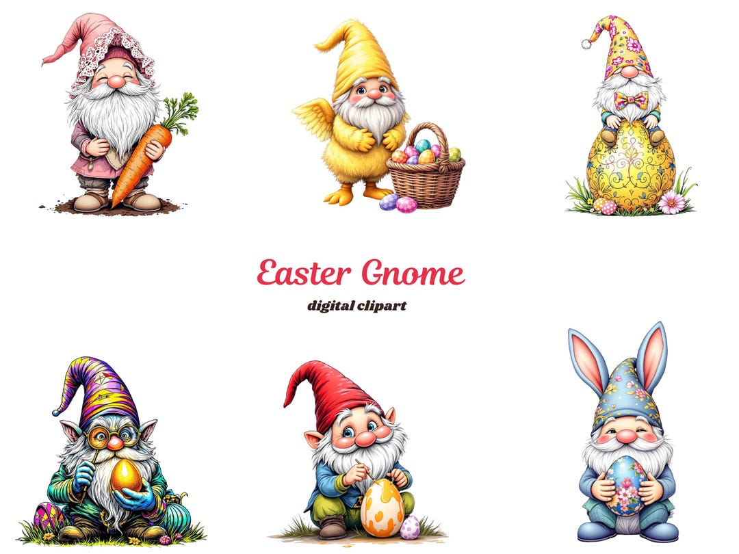 Watercolor Easter Gnome Collection Clipart, 40+ PNG Easter Clipart ...