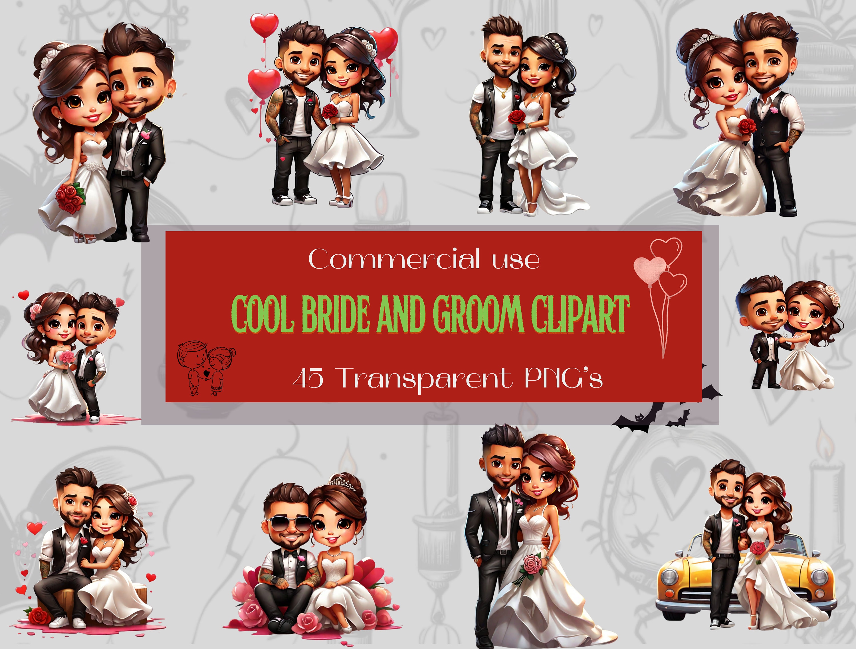 40 Wedding Couples Png Bundle, Wedding Day Clipart PNG, Marriage ...