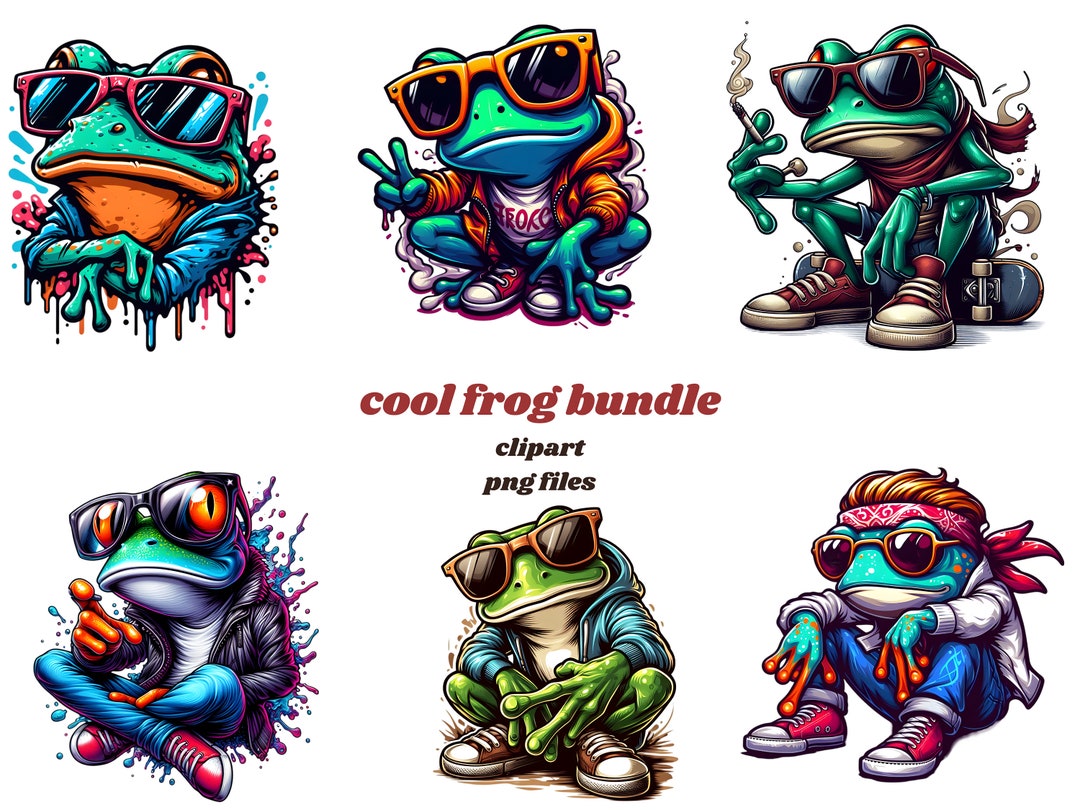 Cool Frog T-shirt Design PNG Bundle, Commercial Use, Digital, Download ...