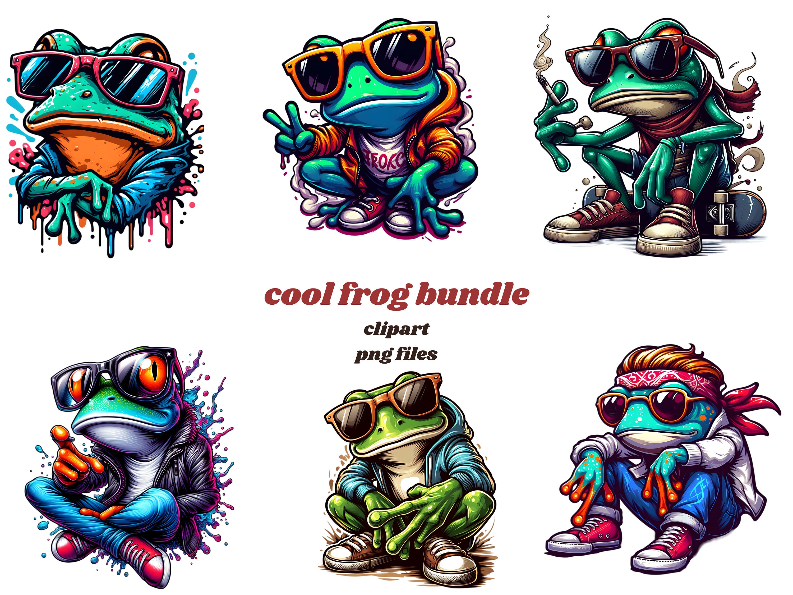Cool Frog T-shirt Design PNG Bundle, Commercial Use, Digital, Download ...