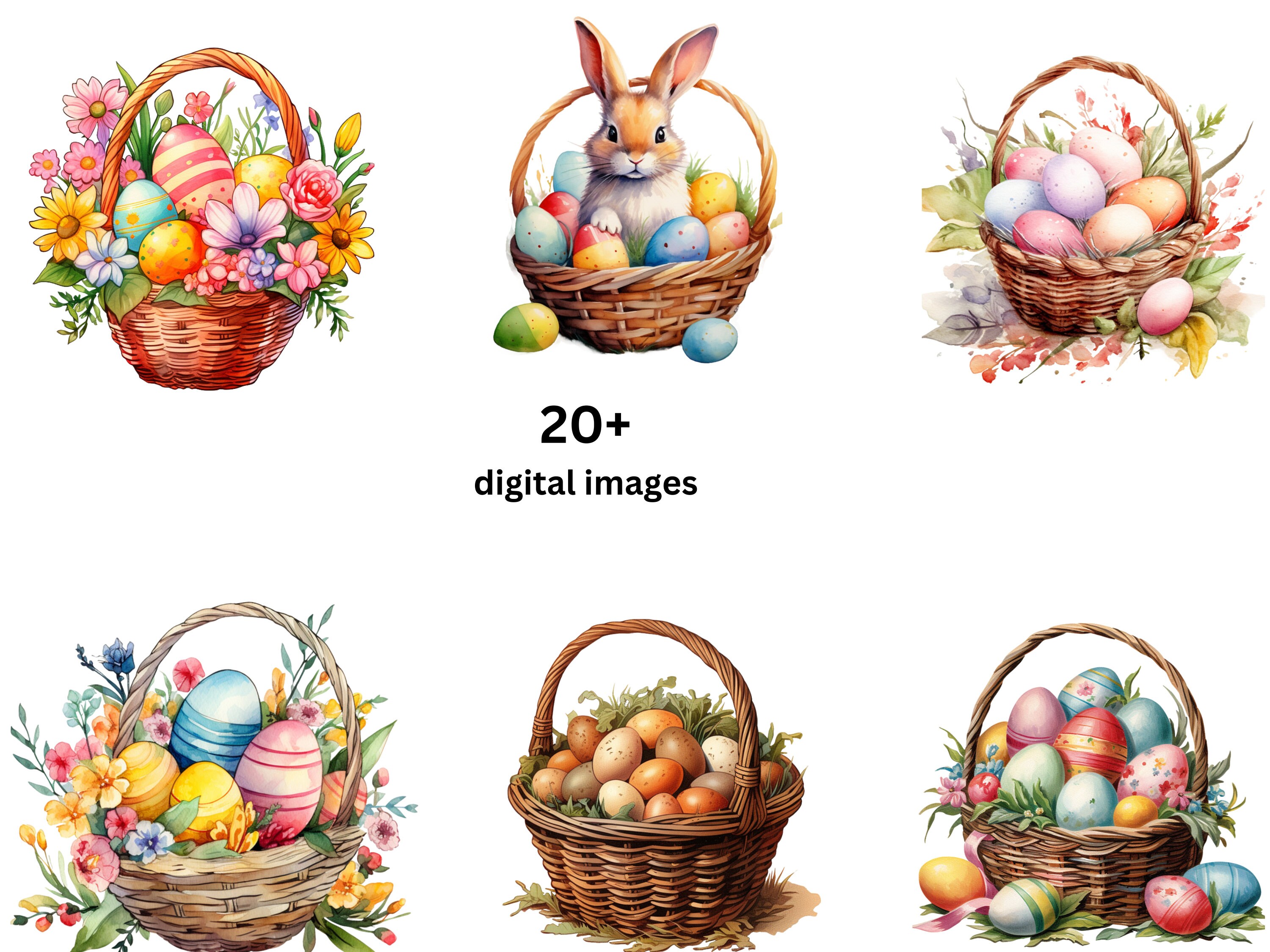 Watercolor Easter Baskets Clipart, Floral Egg Baskets in PNG Format ...