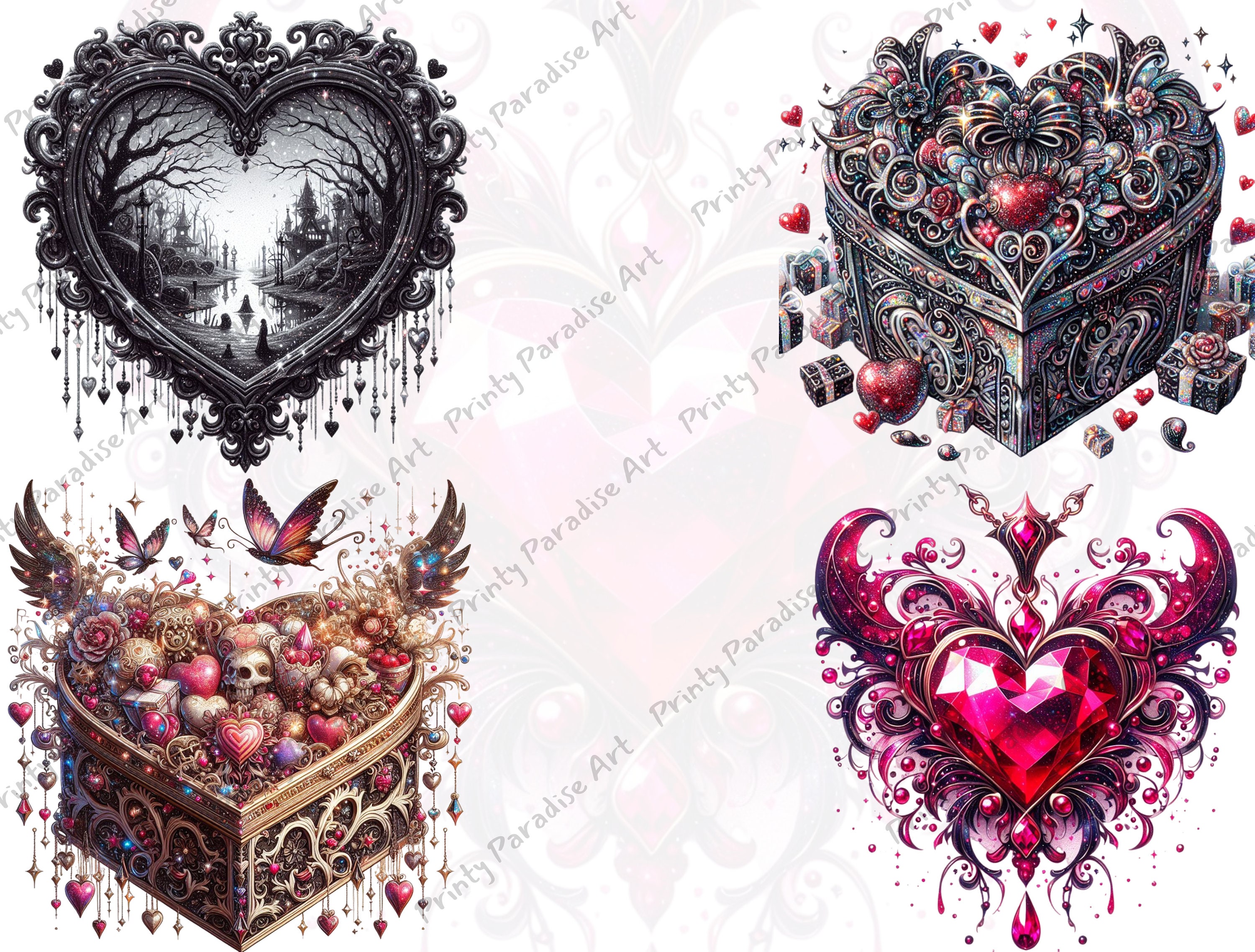 Watercolor Heart Valentine Clipart, 30 PNG Valentines Day Clipart ...