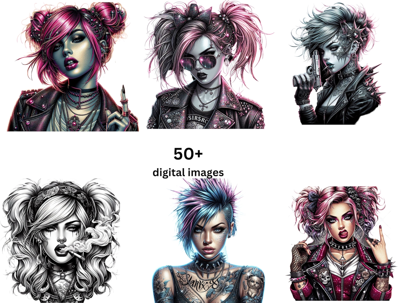 50+ Gothic Punk Girl PNG Bundle, Dark Emo Grunge Woman Clipart, Edgy ...