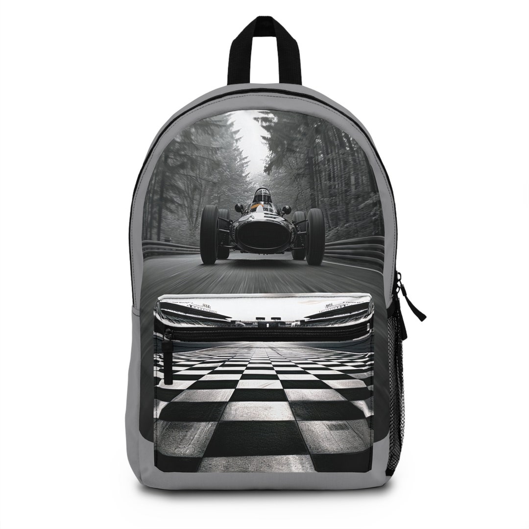 1970's Racing Backpack With Grand Prix Modern Race Car Print, Perfect ...
