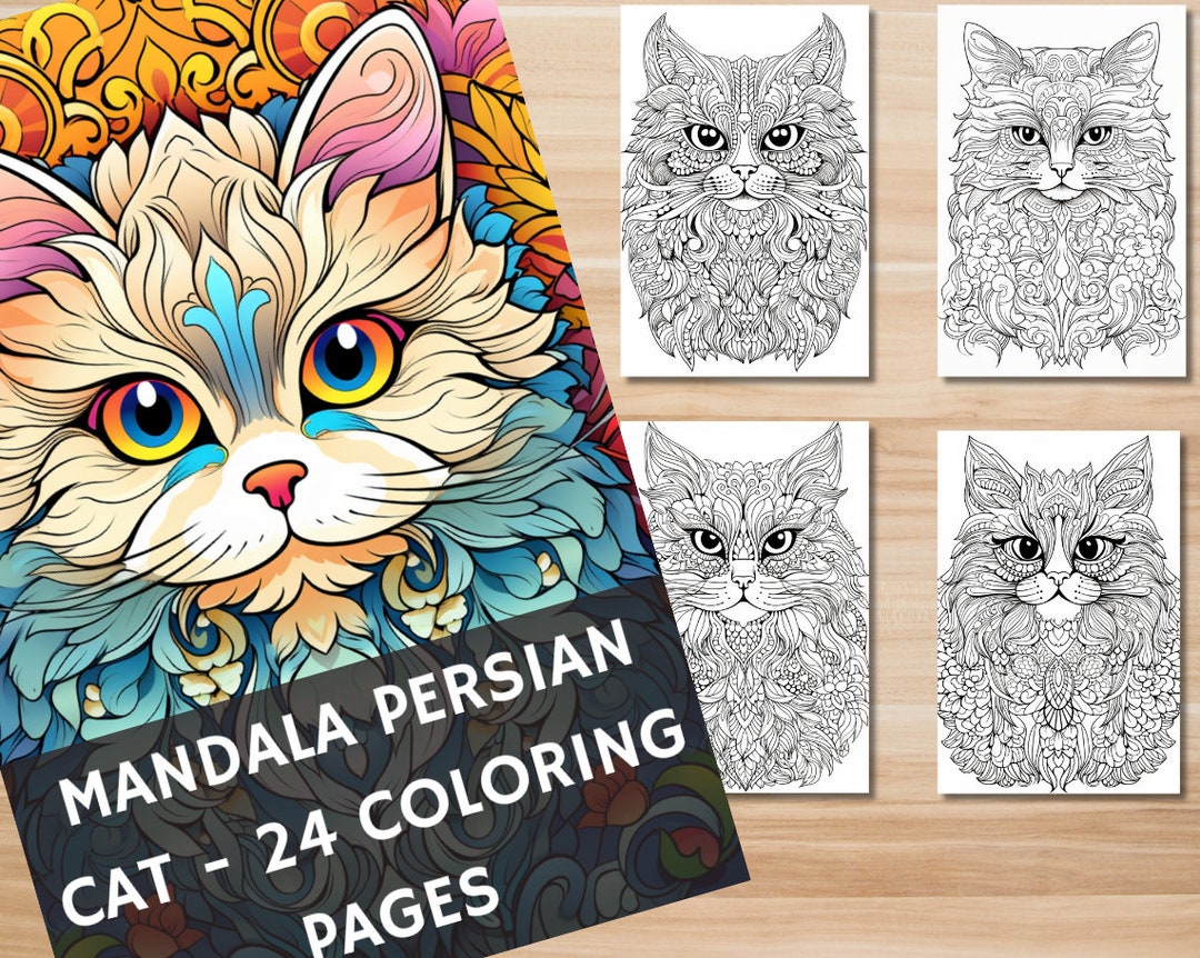 24 Mandala Coloring Pages Persian Cat by Creative Hue Book . - Etsy
