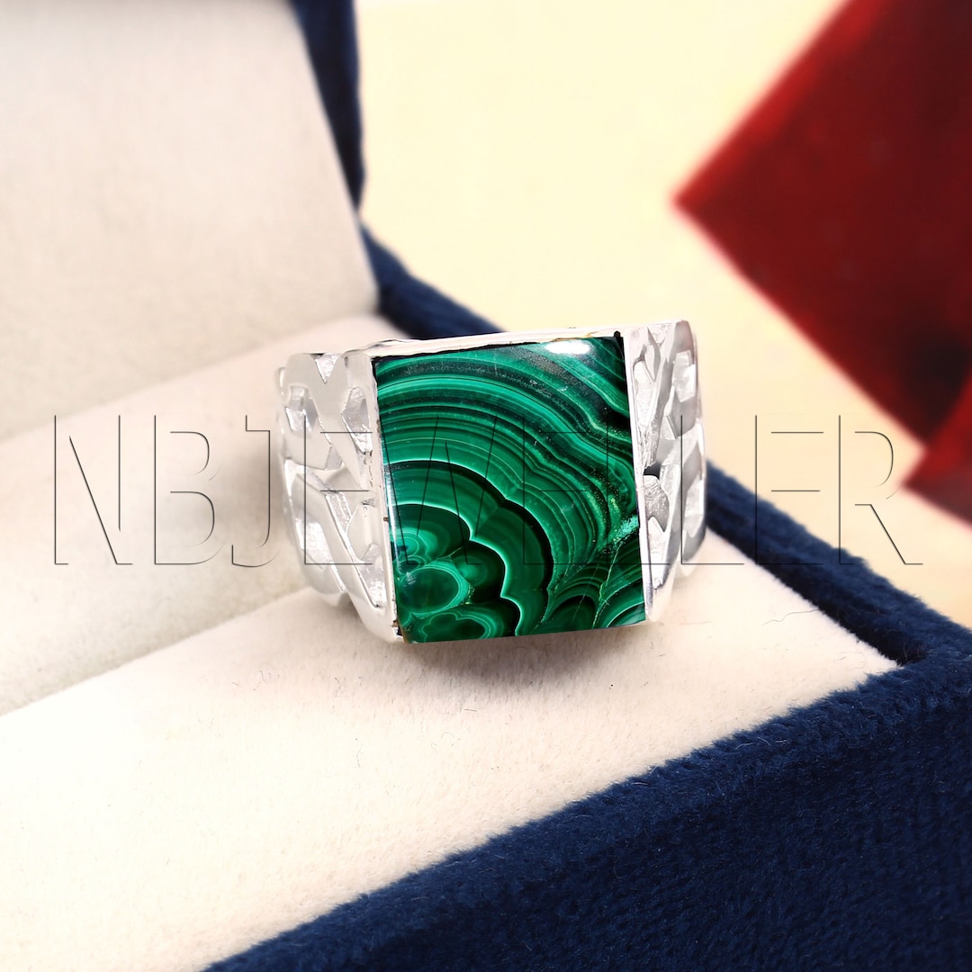 Natural Malachite Ring, Mens Ring, Malachite Men's Ring, Handmade Men's Ring, Silver Men's Ring ...
