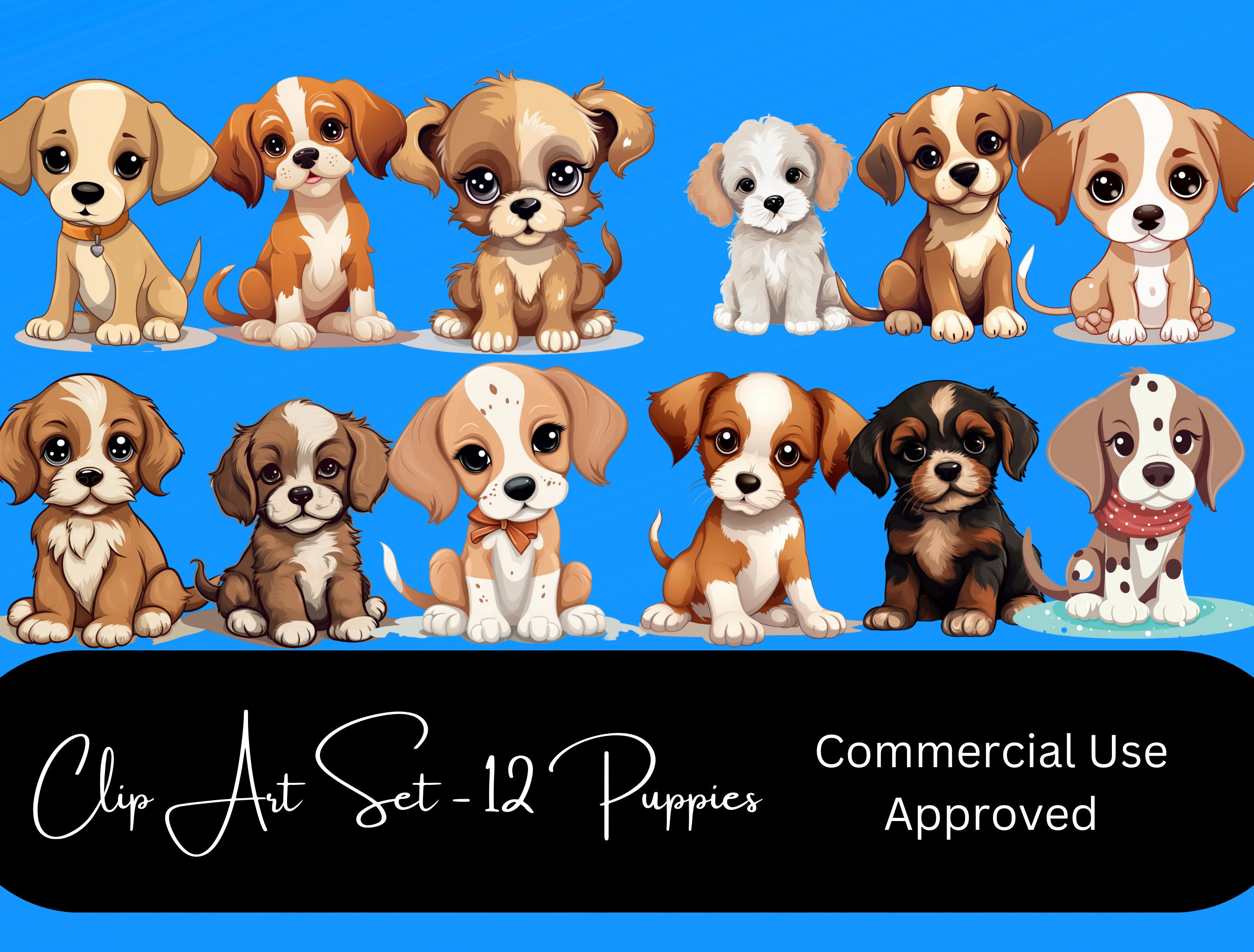 Cute Pupies Clipart, Illustrations of Puppies in PNG Format Instant ...