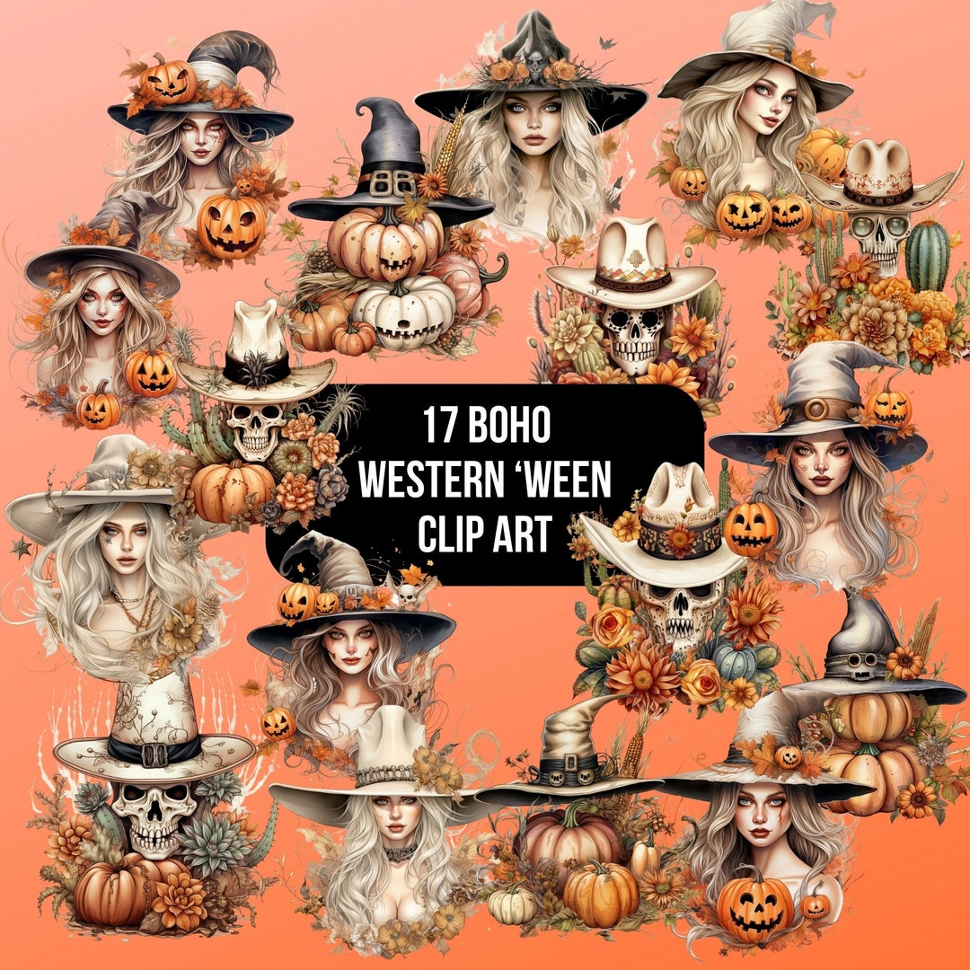 17 Boho Western 'ween Halloween Clip Art | Commercial License ...