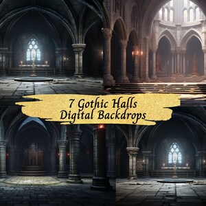 Set of 7 Gothic Arches Hallway Digital Backdrops | Mysterious and ...