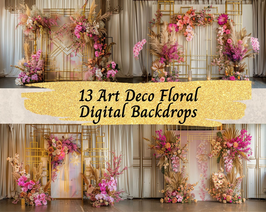 Set of 13 Art Deco Floral Arrangement Digital Backdrops, High ...