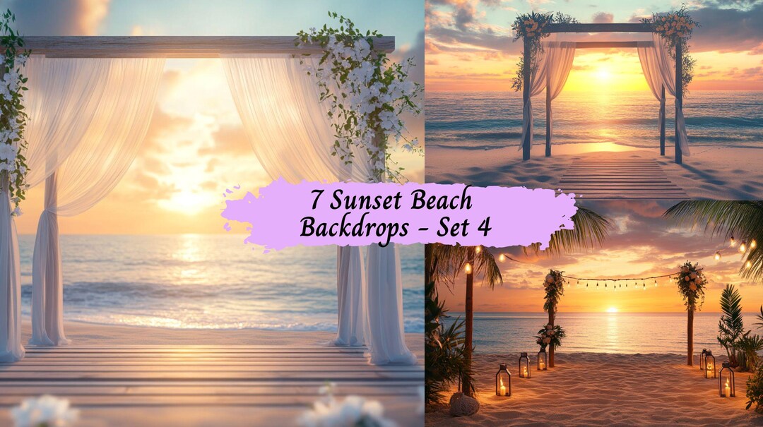7 Stunning Beach Sunset Digital Backdrop Set for Photographers and ...