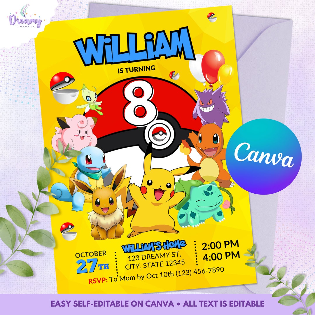 Invitación de Pikachu Invitaciones de fiesta de cumpleaños - Etsy México