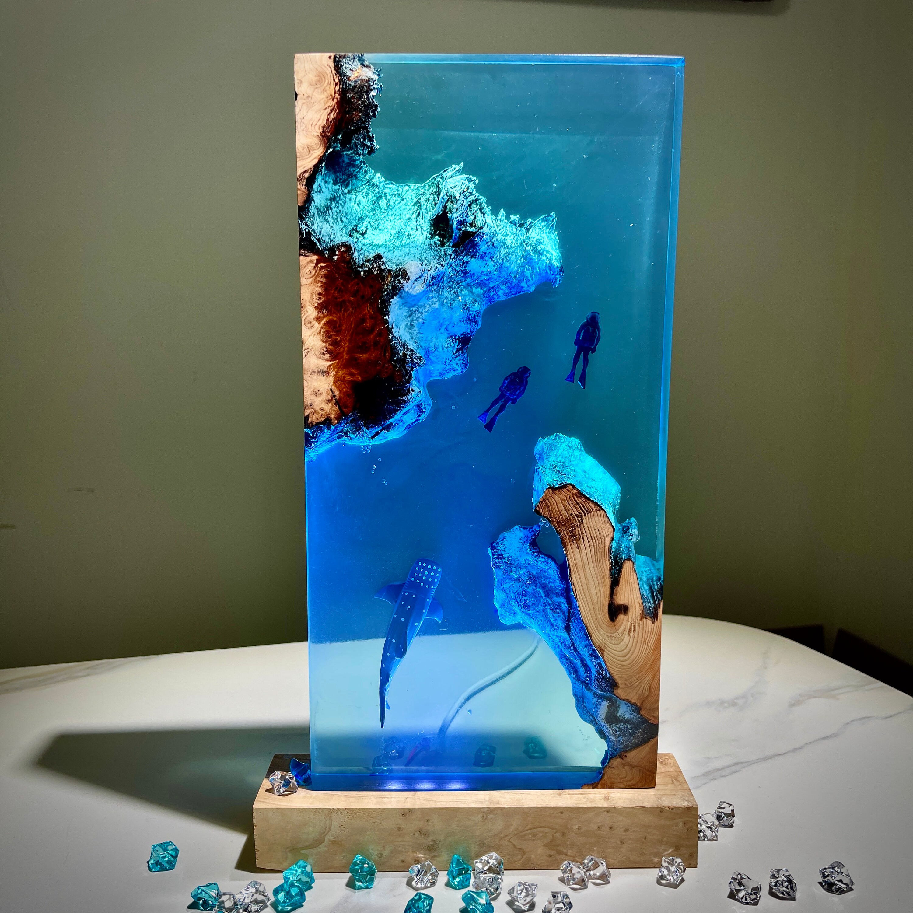 Manta Rays and Couple Diver Night Light-epoxy Resin Ocean Lamp-deep ...