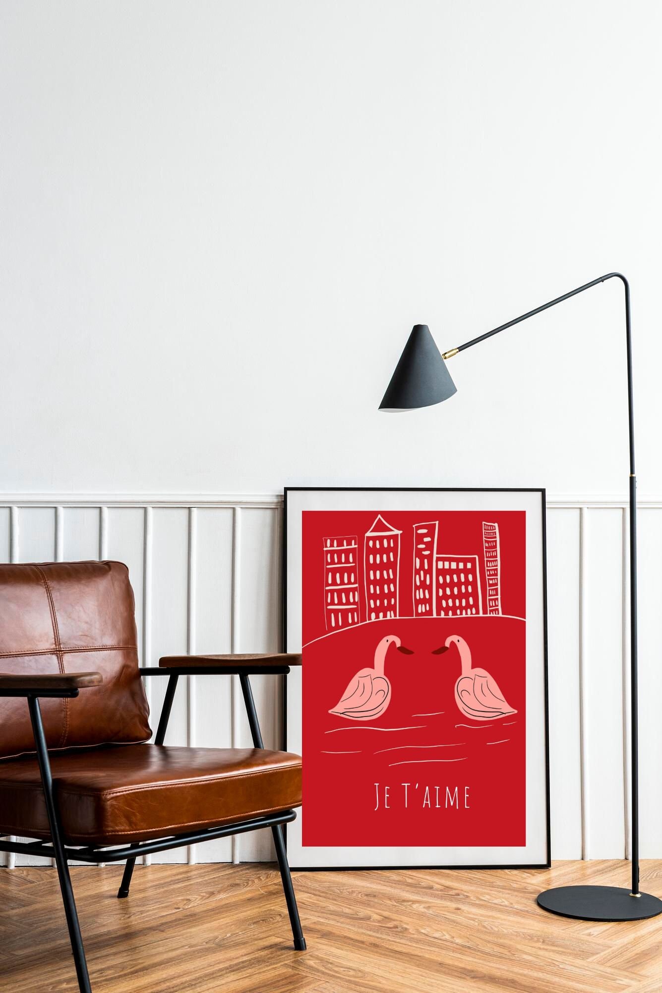 Je T'aime Minimalist Abstract Red Swans Modern Digital Decor Romantic ...