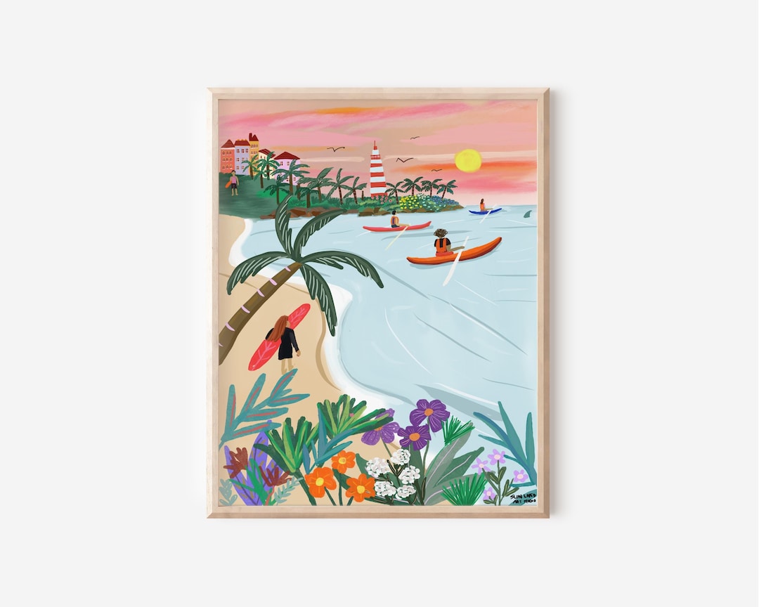 Abstract Beach House Nautical Wall Art Print , Ocean Painting, Coastal ...