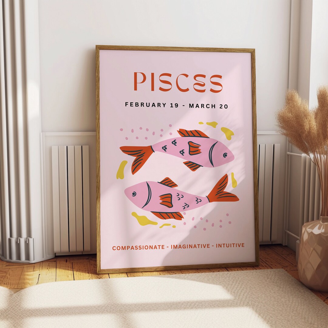 Pisces Zodiac Poster, Digital Download Print, Trendy Wall Art, Star ...