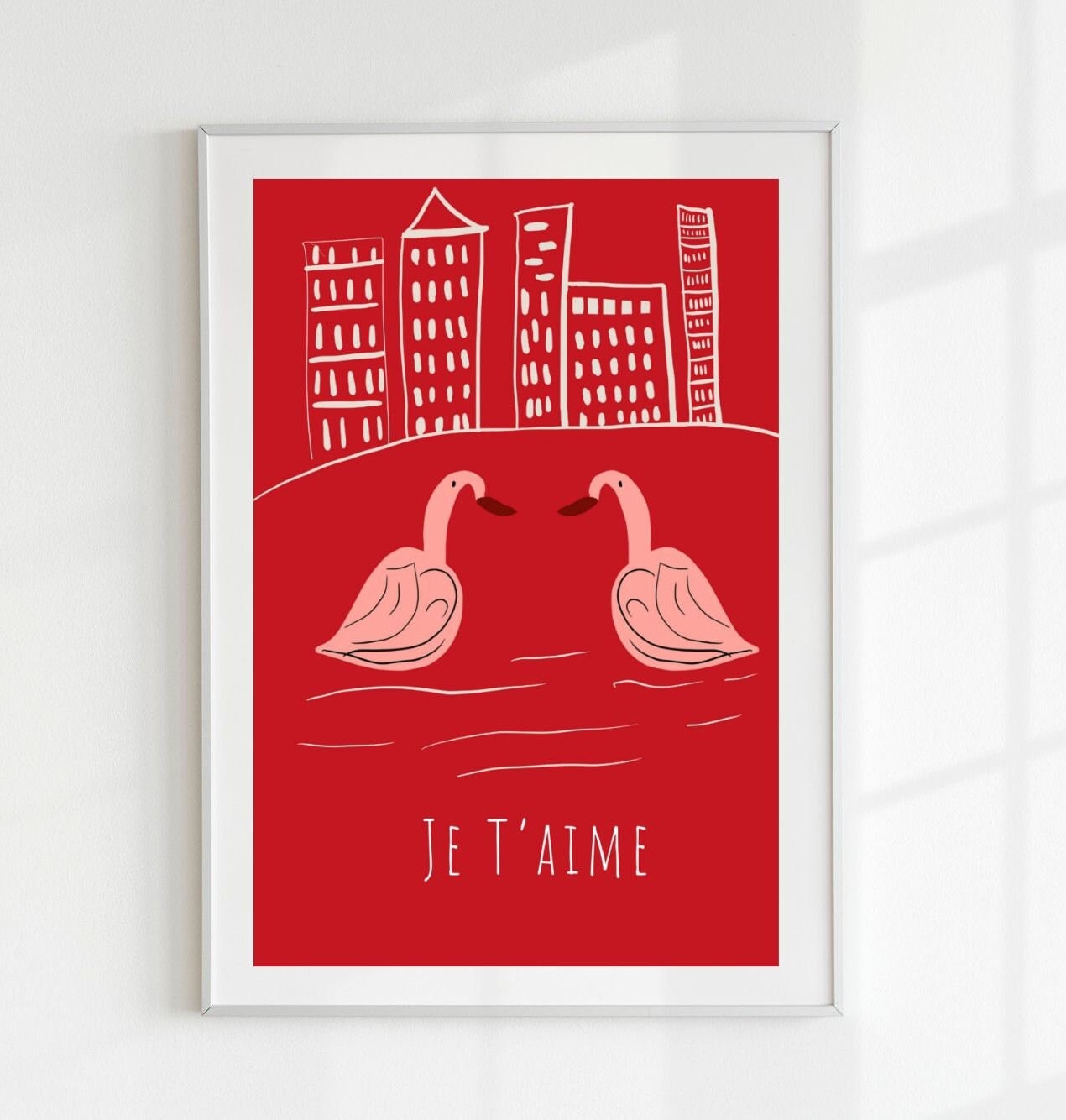 Je T'aime Minimalist Abstract Red Swans Modern Digital Decor Romantic ...