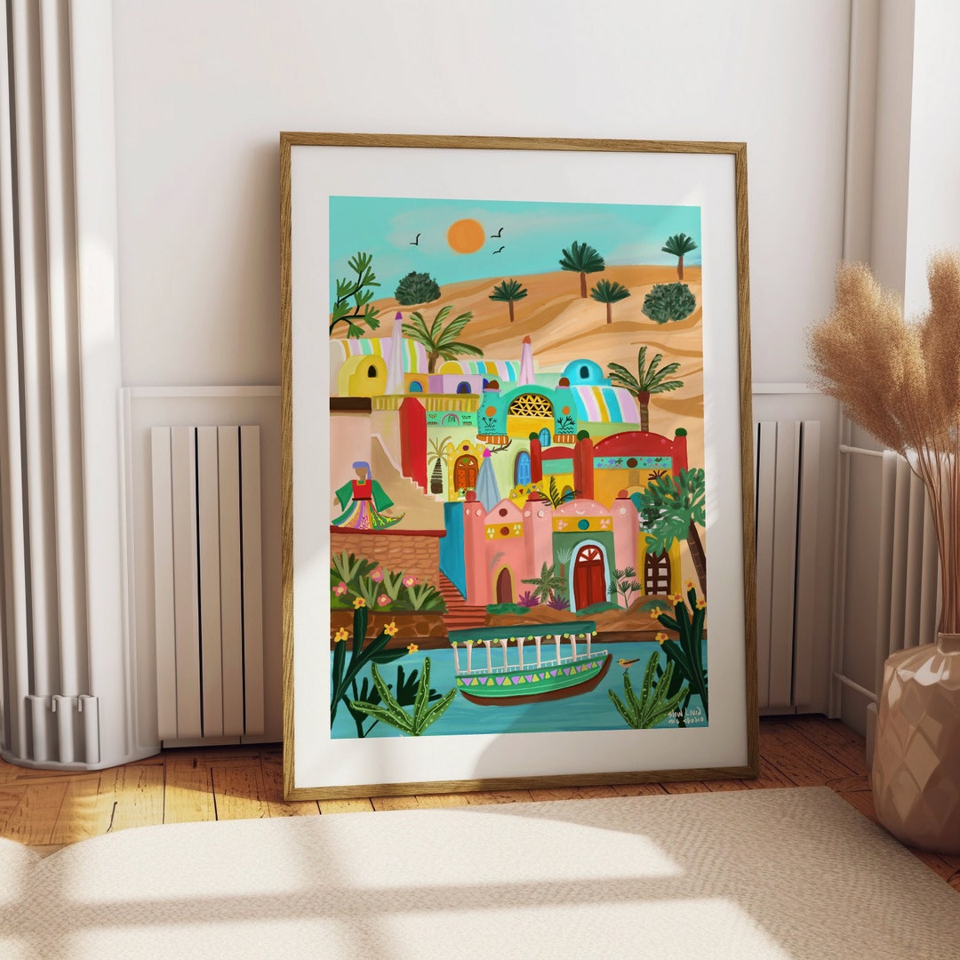 Egypt Art Print, Nubian Village Egypt Travel Poster, Egypt Nubian ...
