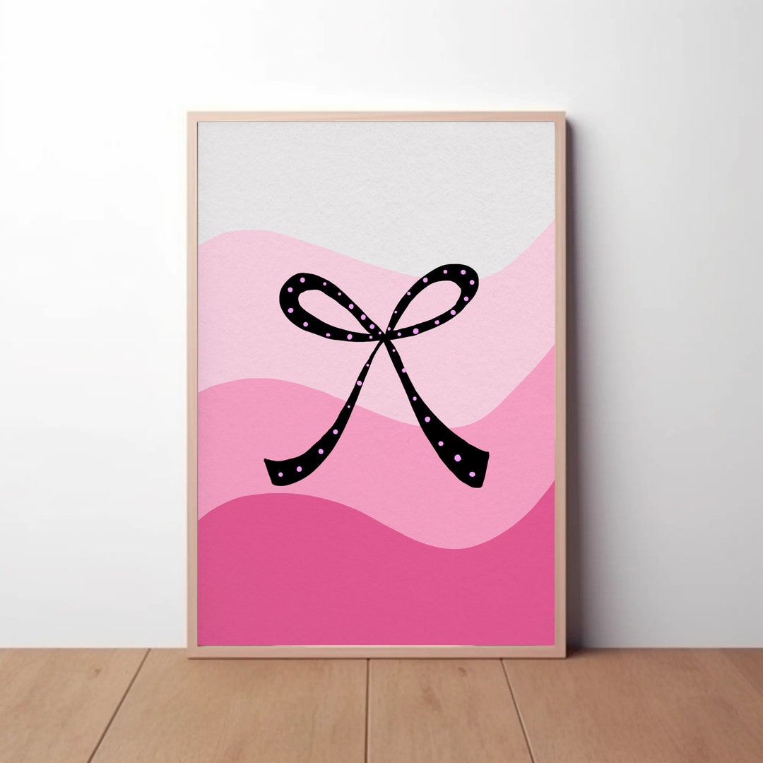 Digital Pink Gradient Bow Art, Coquette Decor Printable, A4 A3 A5 PNG ...