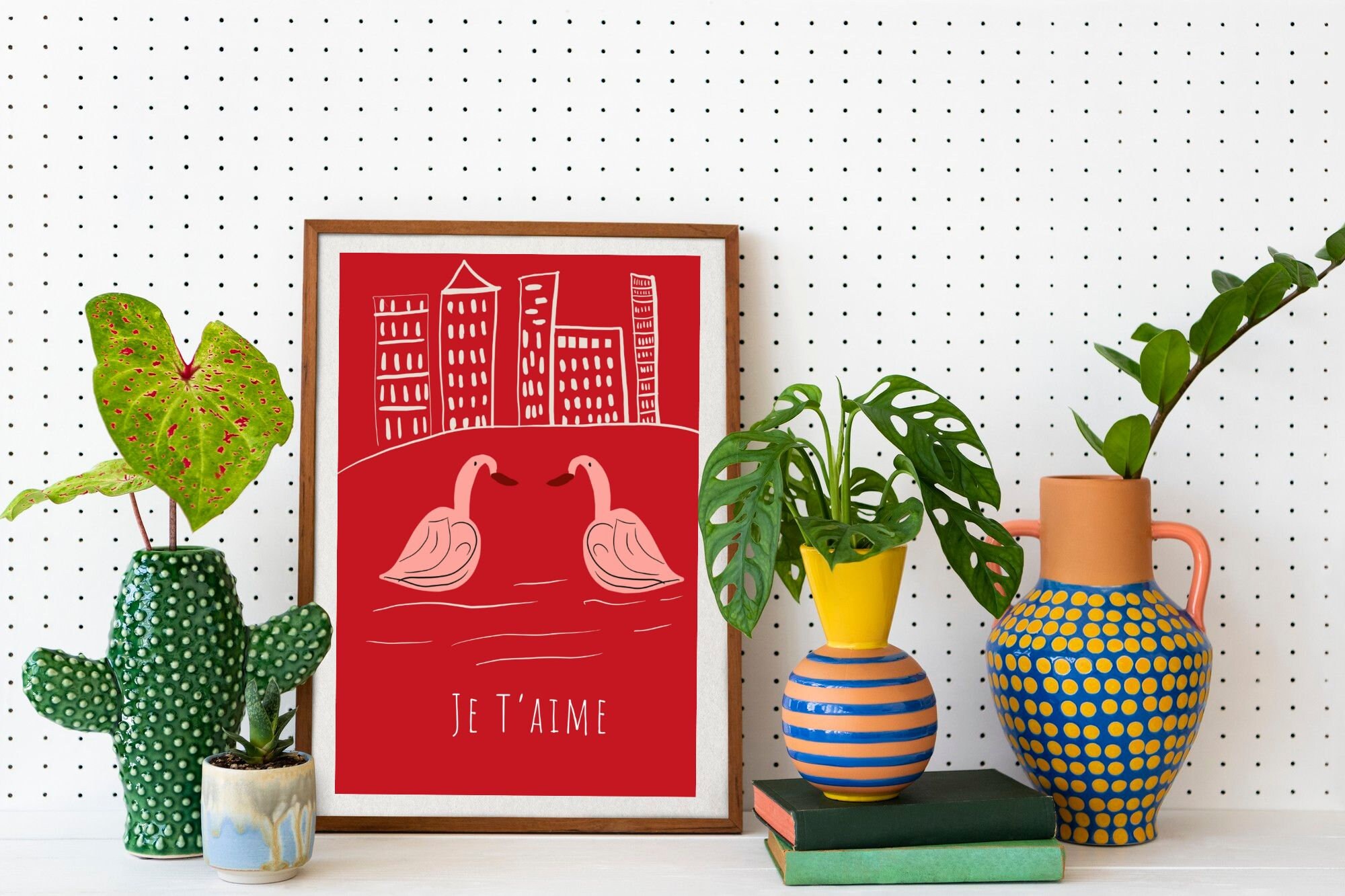 Je T'aime Minimalist Abstract Red Swans Modern Digital Decor Romantic ...