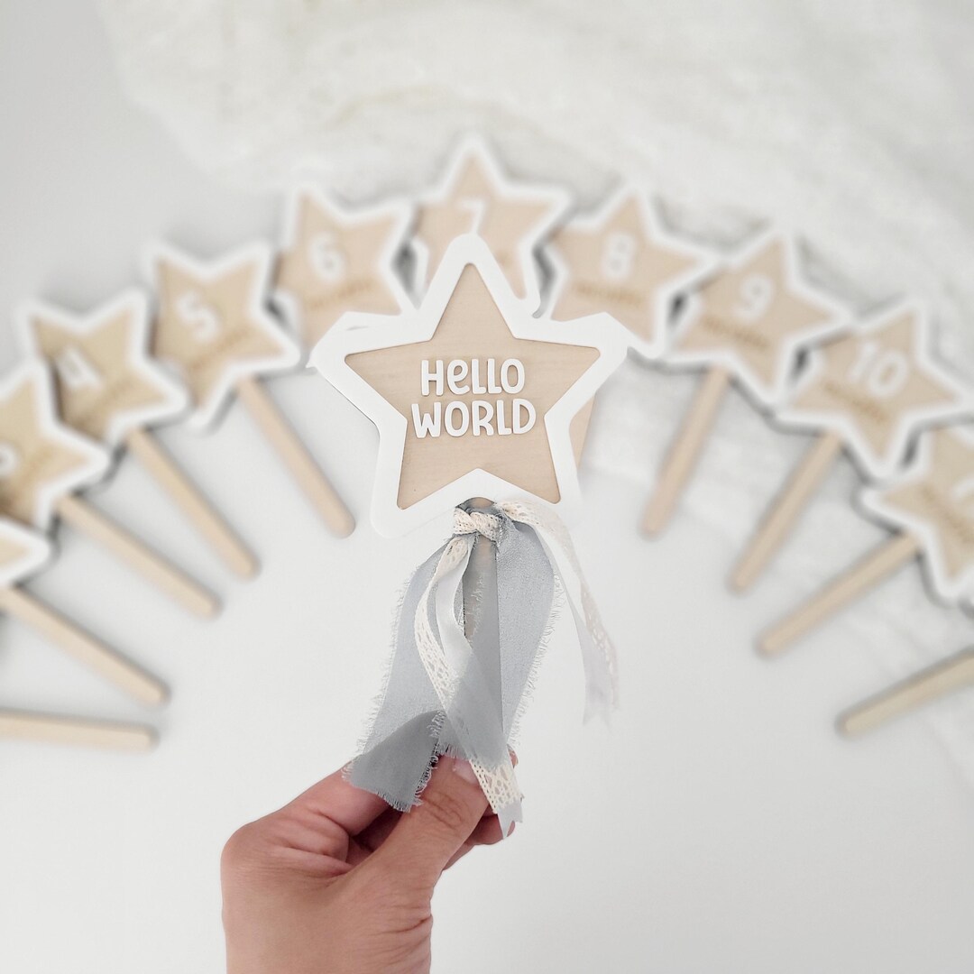Wooden Star Milestone Wand – Baby Photo Prop | Monthly Milestone Set ...