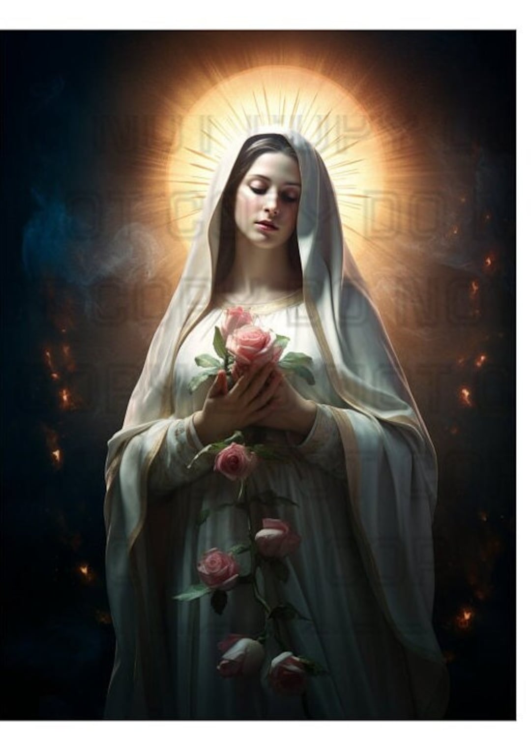 Mother Mary With Roses 1 (high Resolution Download) - Etsy