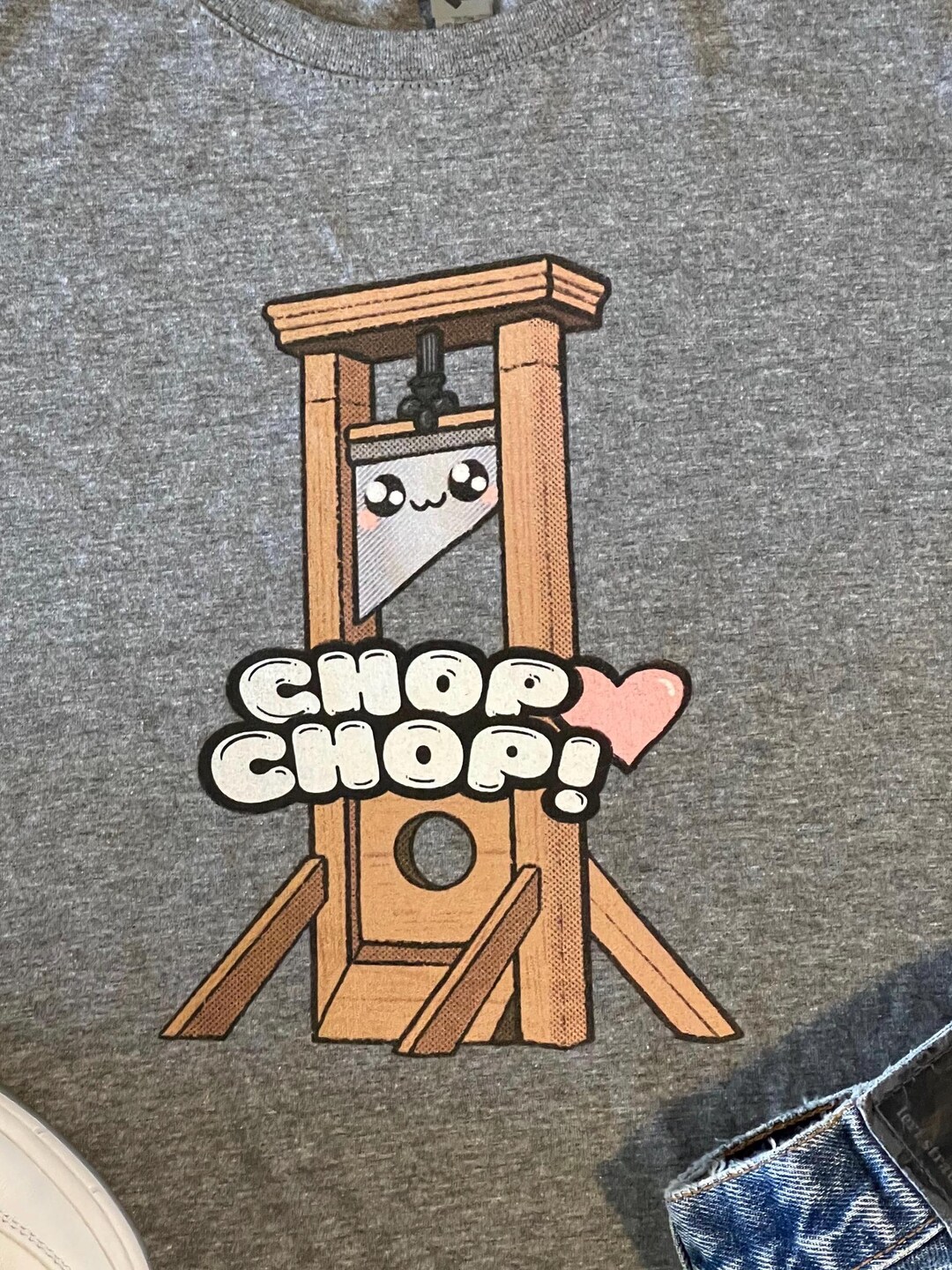 Kawaii Guillotine Women's Tee, Funny Pun Hand Drawn Graphic on Soft Tri ...