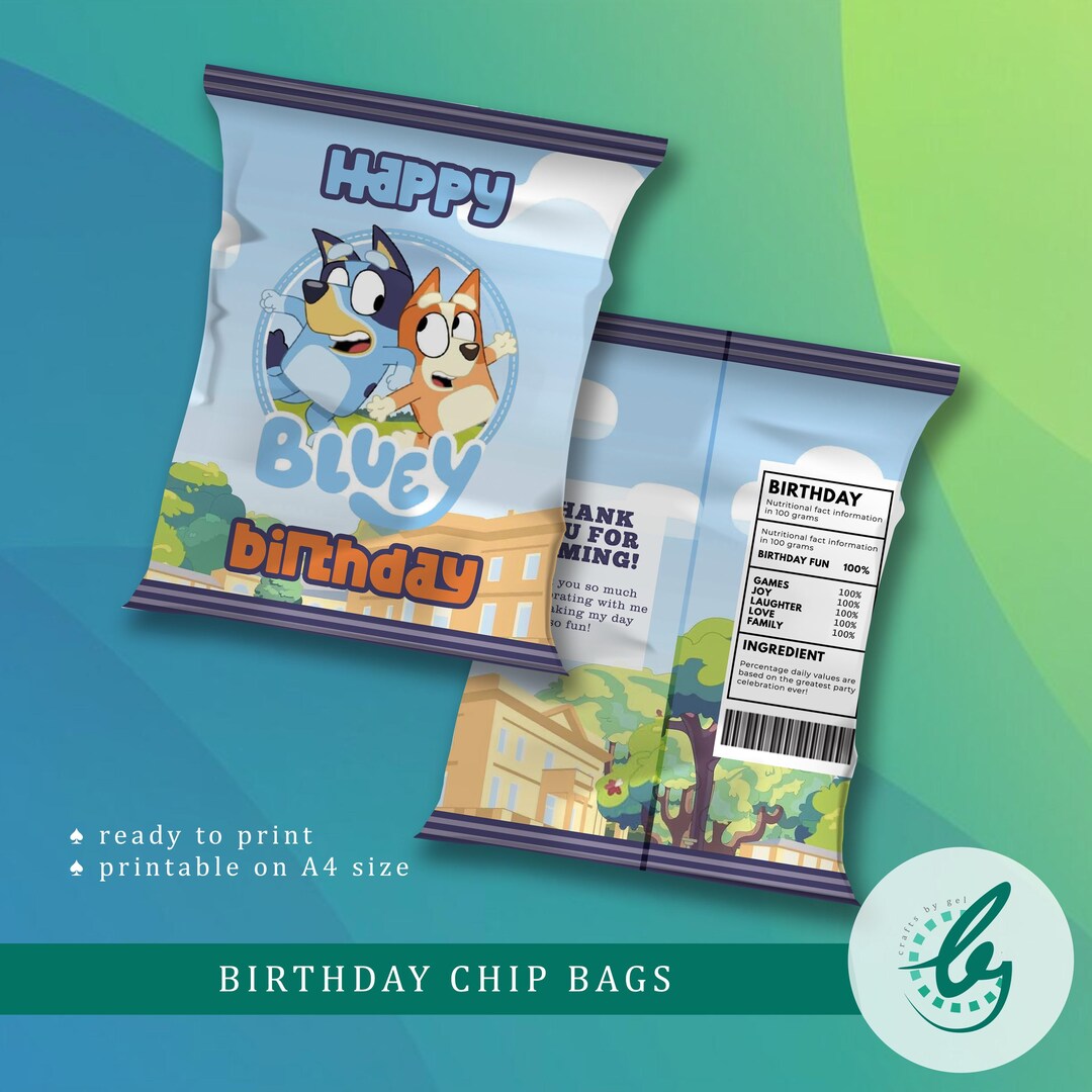 Bluey Birthday Party Chip Bag Template (digital File) - Etsy