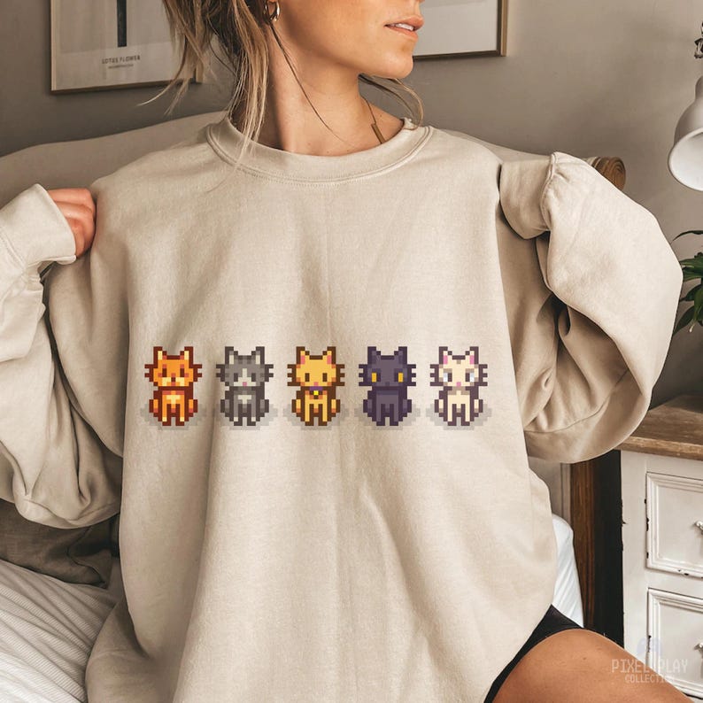 Stardew Valley Sweatshirt, Pixel Art Cute Cat Shirt, Stardew Valley ...