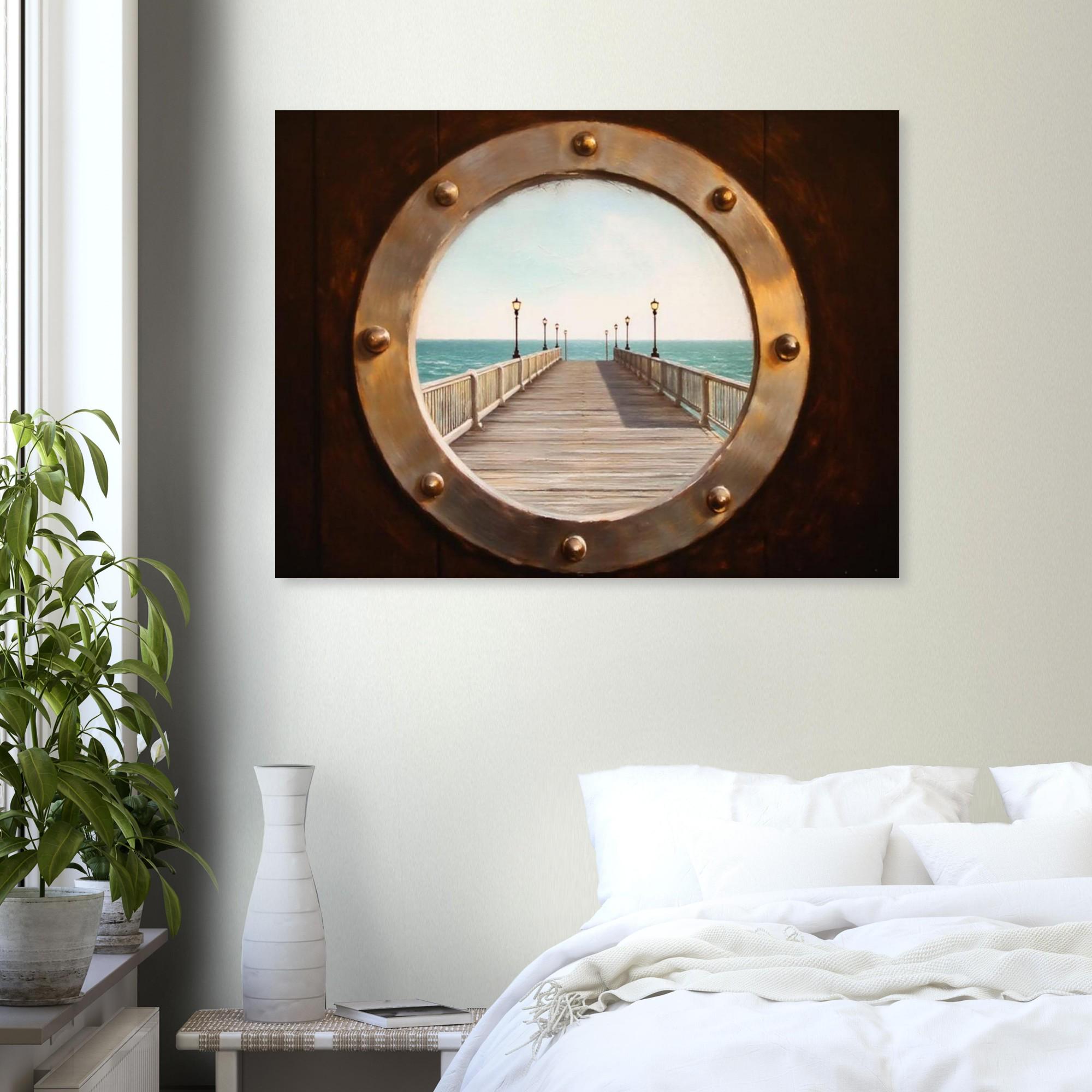 Porthole View Ocean Pier Art Print: Coastal Nautical Decor - Etsy