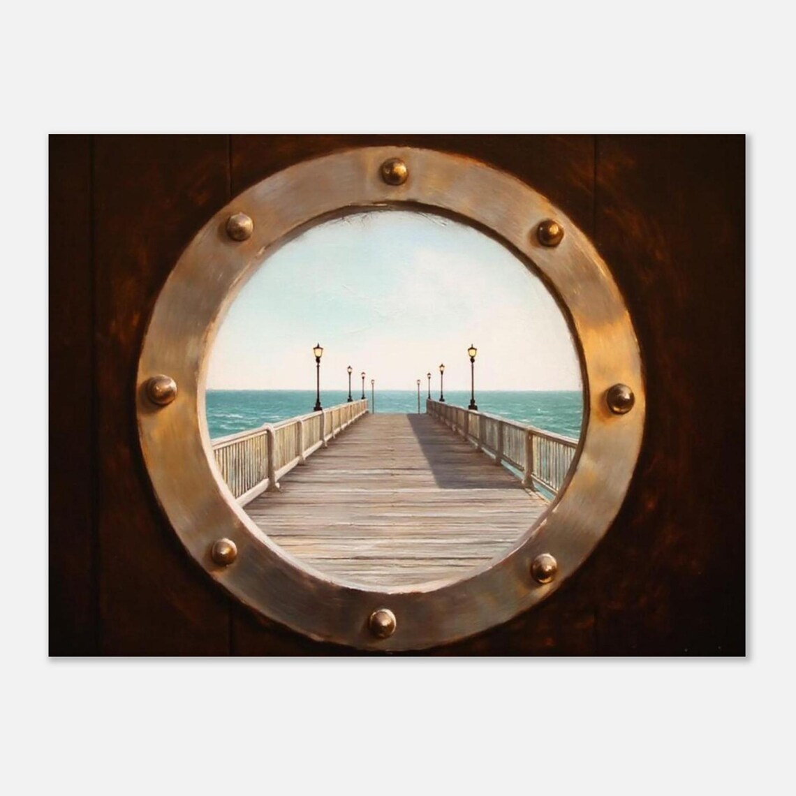 Porthole View Ocean Pier Art Print: Coastal Nautical Decor - Etsy