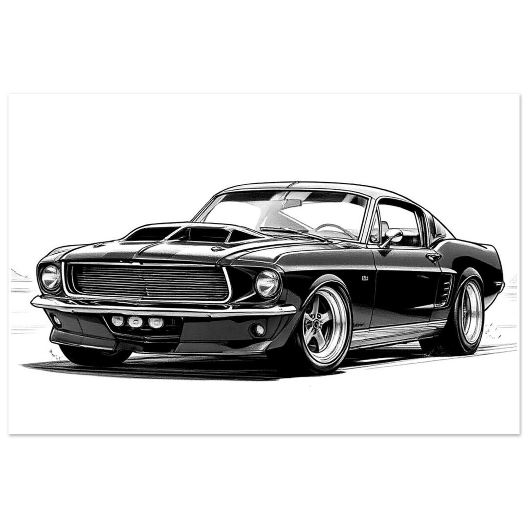Ford Mustang Pencil Sketch Art Print: American Muscle Car Poster - Etsy