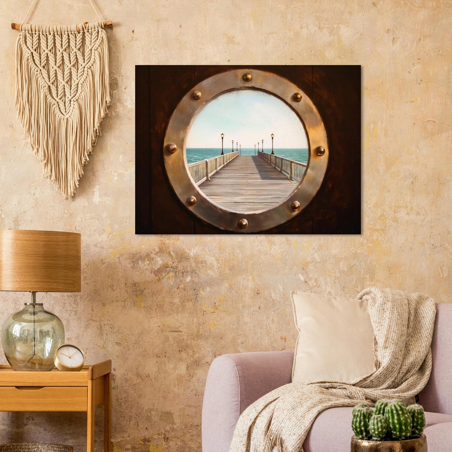 Porthole View Ocean Pier Art Print: Coastal Nautical Decor - Etsy