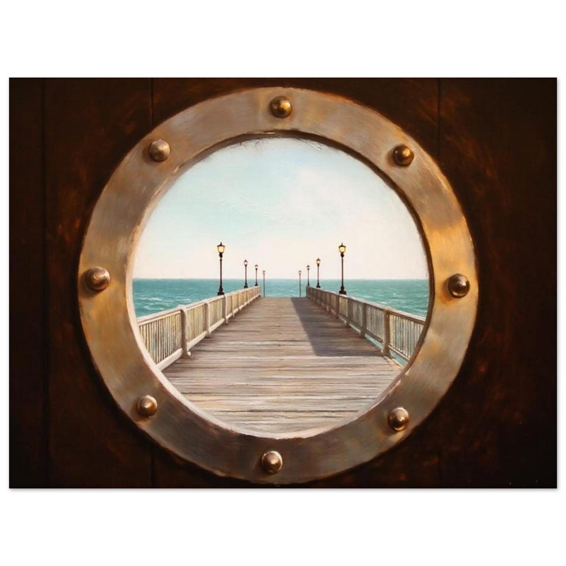 Porthole View Ocean Pier Art Print: Coastal Nautical Decor - Etsy