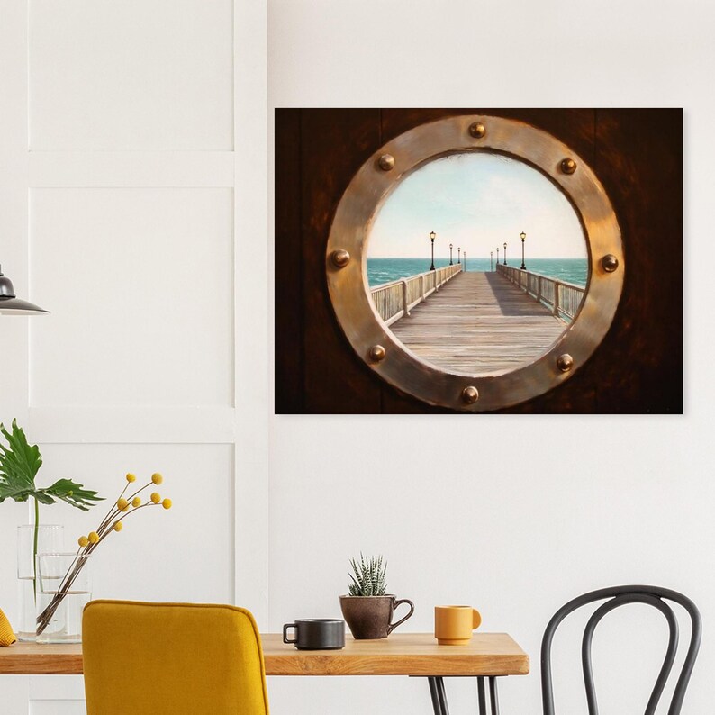 Porthole View Ocean Pier Art Print: Coastal Nautical Decor - Etsy