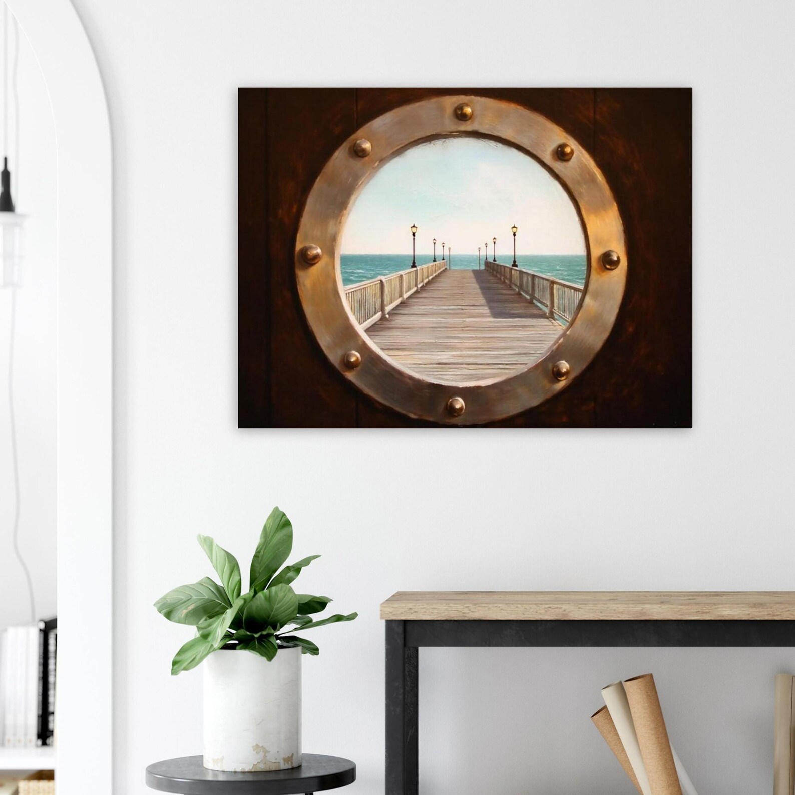 Porthole View Ocean Pier Art Print: Coastal Nautical Decor - Etsy