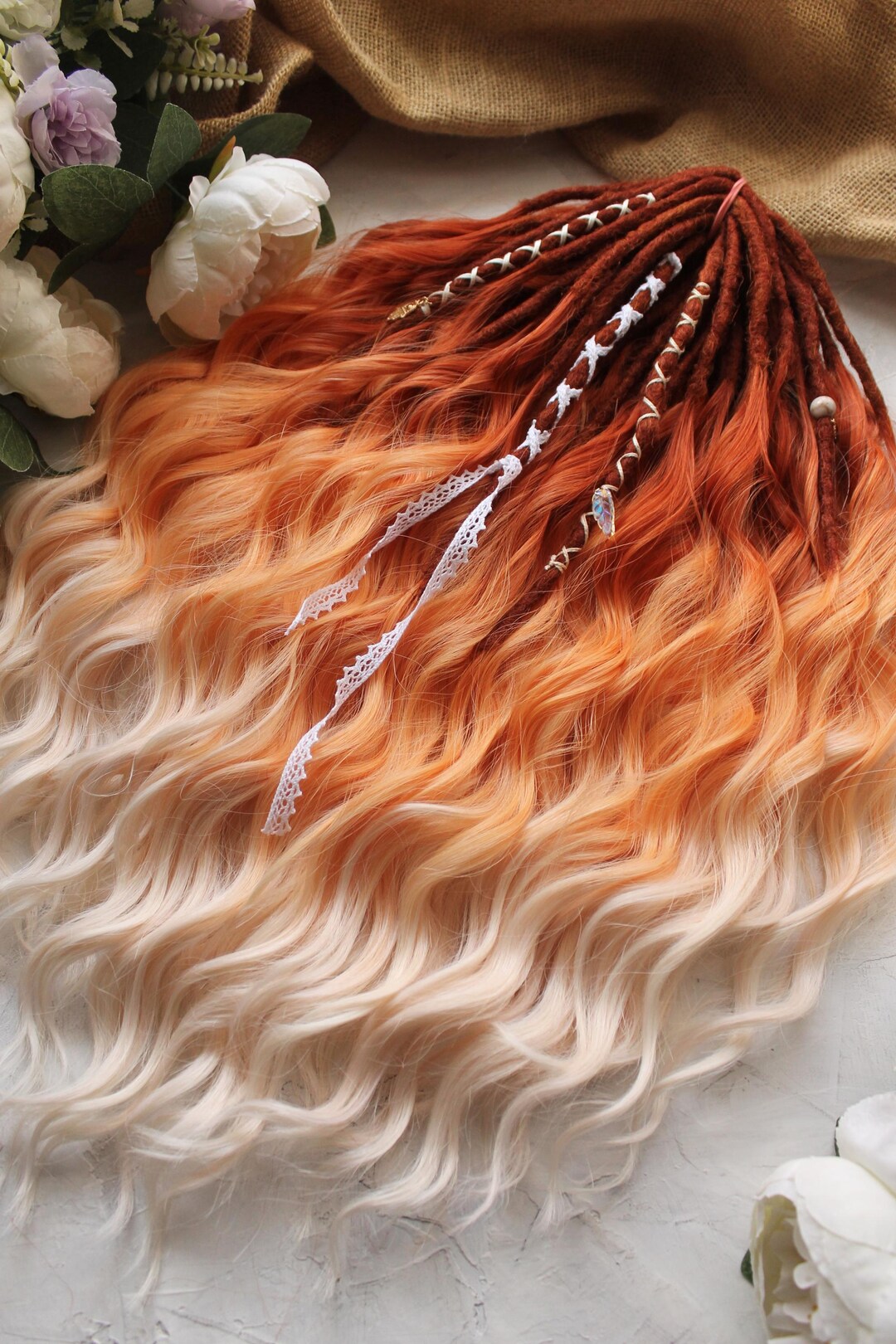 Wavy "fantastic Fox" Dreads Ombre Synthetic Dreadlock Extensions Hair ...