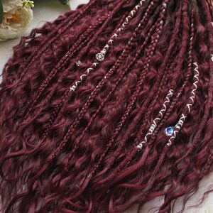 Set "burgundy" Curly Synthetic Crochet Dreadlock Hair Extensions Boho ...