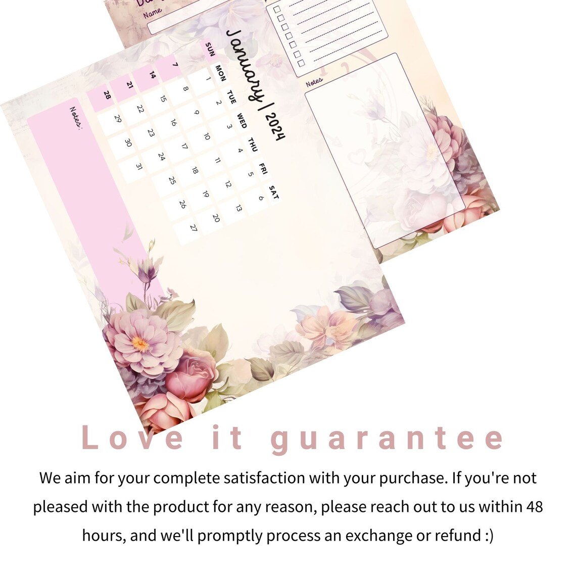 Editable Calendar 2024 Calendar Editable Template Floral 2024 - Etsy