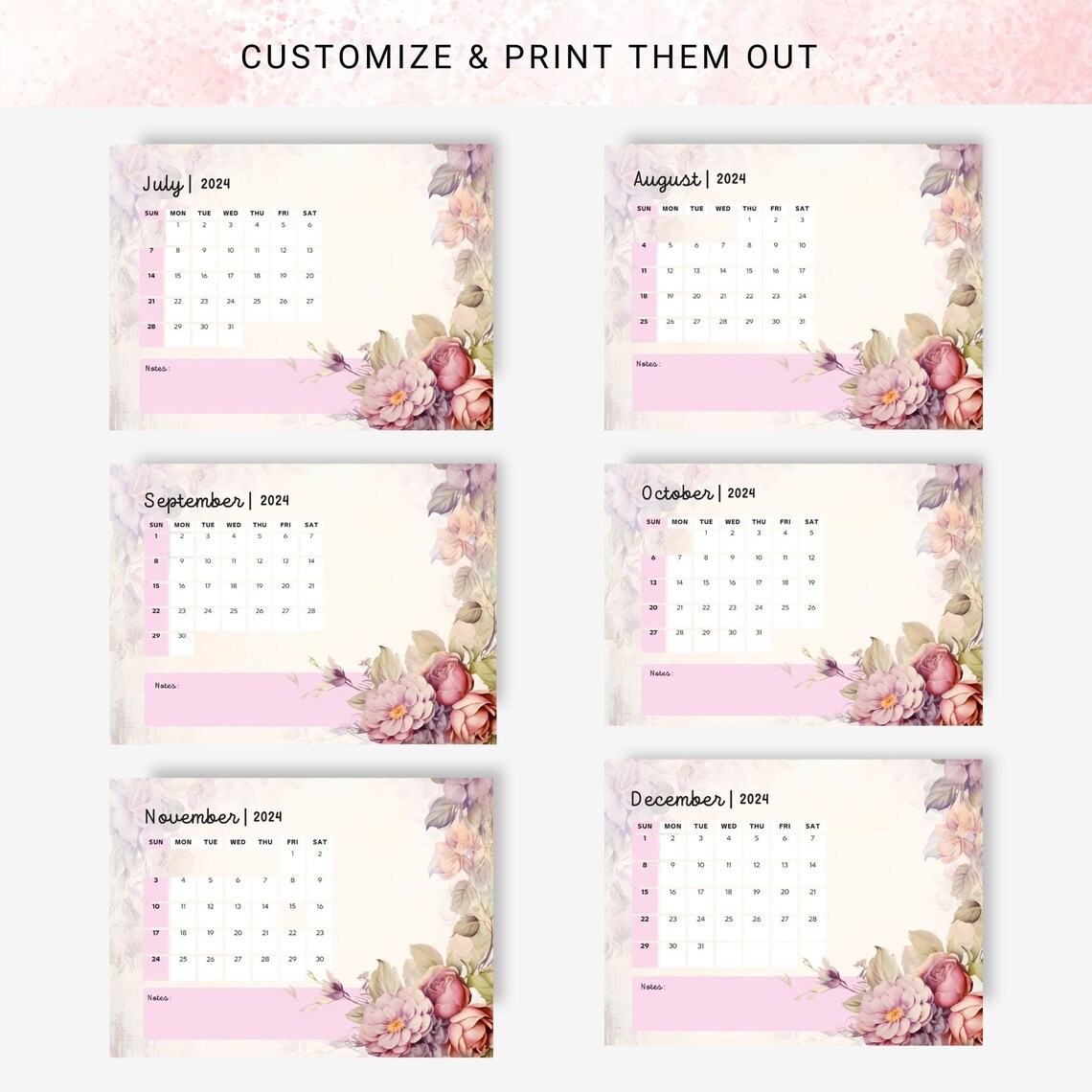 Editable Calendar 2024 Calendar Editable Template Floral 2024 Calendar ...