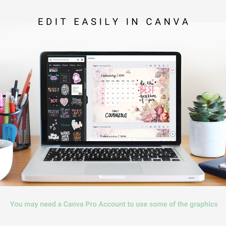 Editable Calendar 2024 Calendar Editable Template Floral 2024 Calendar ...