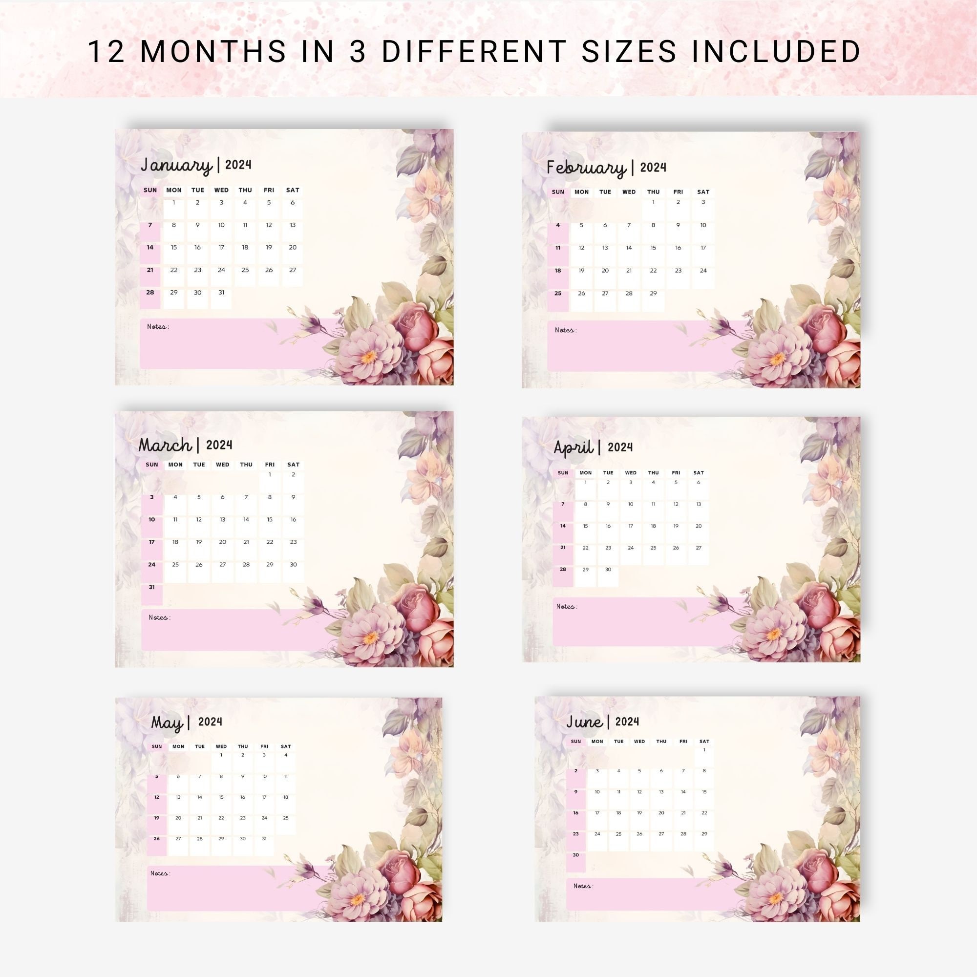 Editable Calendar 2024 Calendar Editable Template Floral 2024 - Etsy