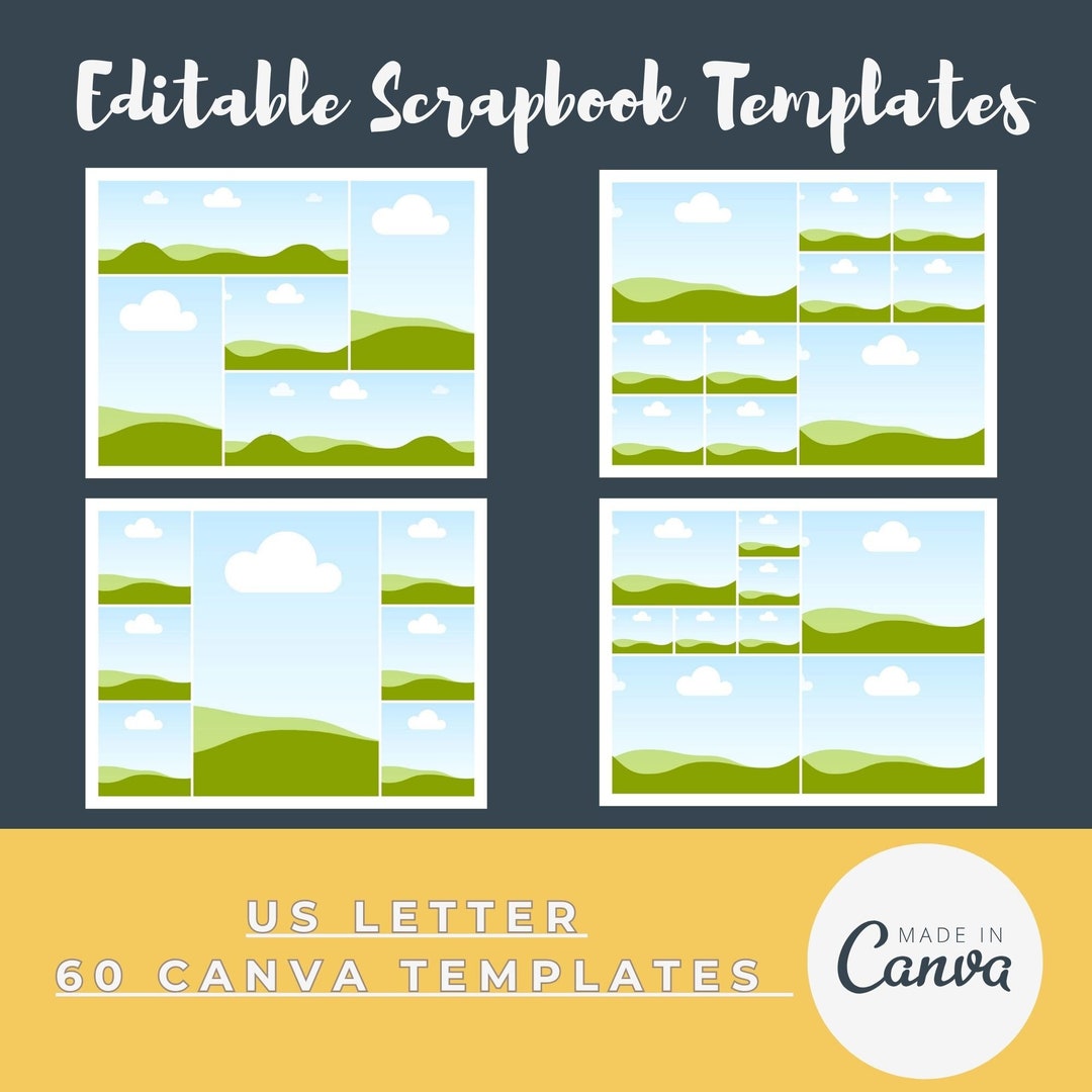 11x85 Editable Scrapbook Template US Letter Photo Collage - Etsy