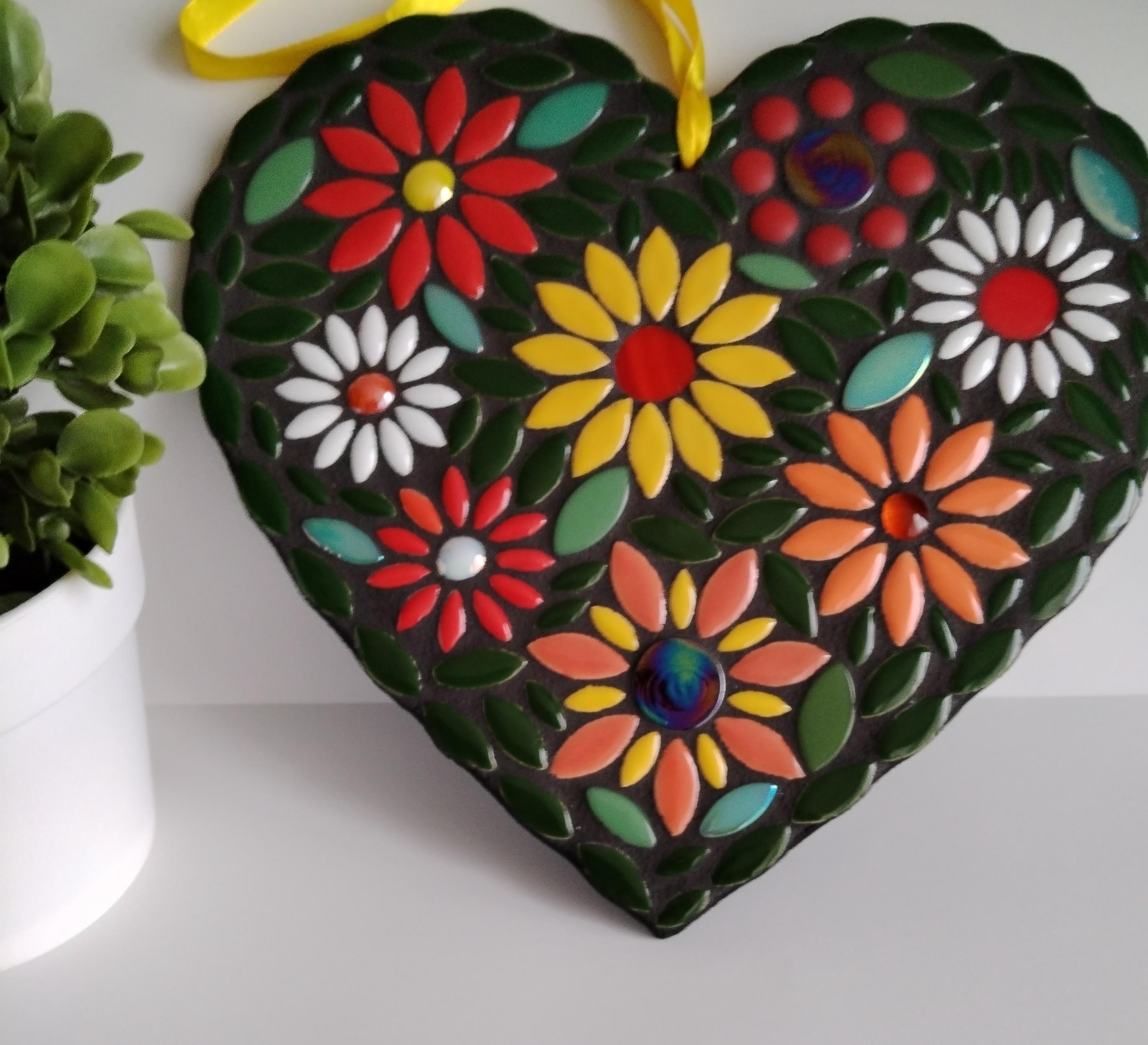 Spring Heart, Handmade Mosaic Heart, Floral Art, Wall Art, Hanging ...