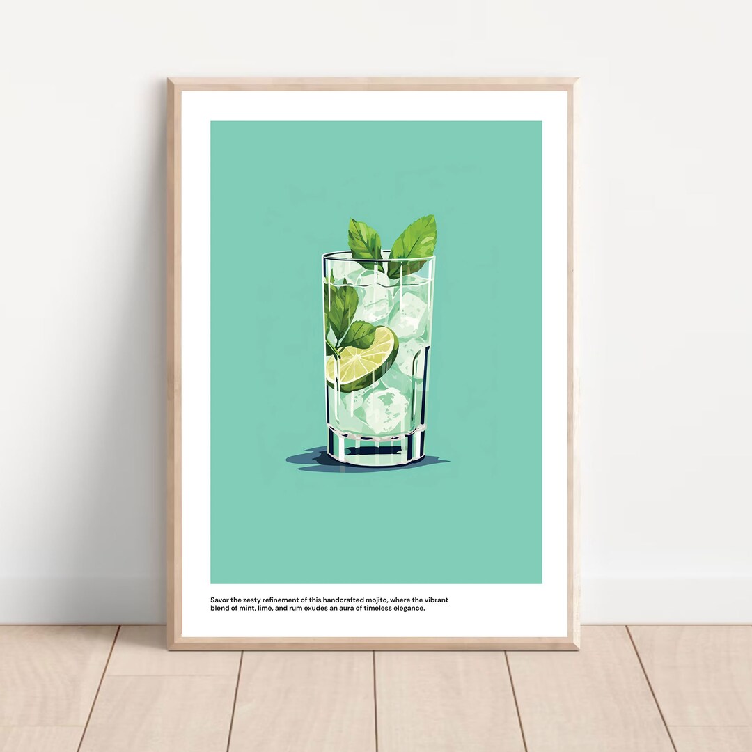 Set of 3 Cocktail Art, Aperol Spritz, on the Rocks, Mojito, Retro ...