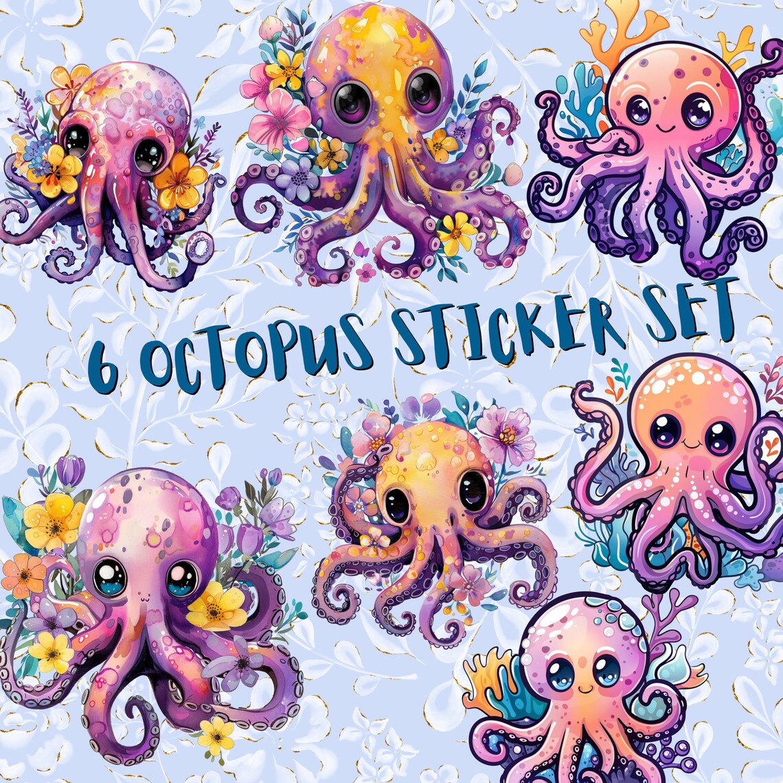 Cute Octopus Sticker Bundle Pack Sticker Water Resistant Sticker ...