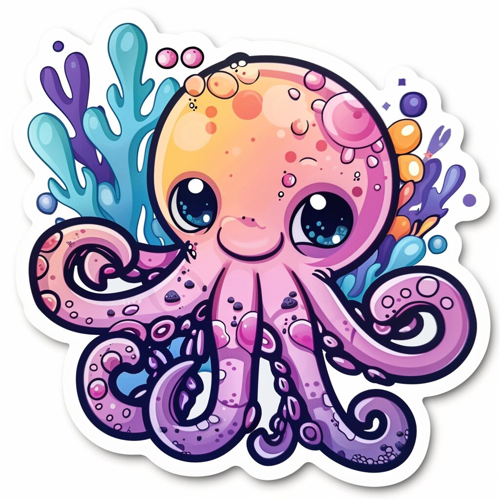 Cute Octopus Sticker Bundle Pack Sticker Water Resistant Sticker ...