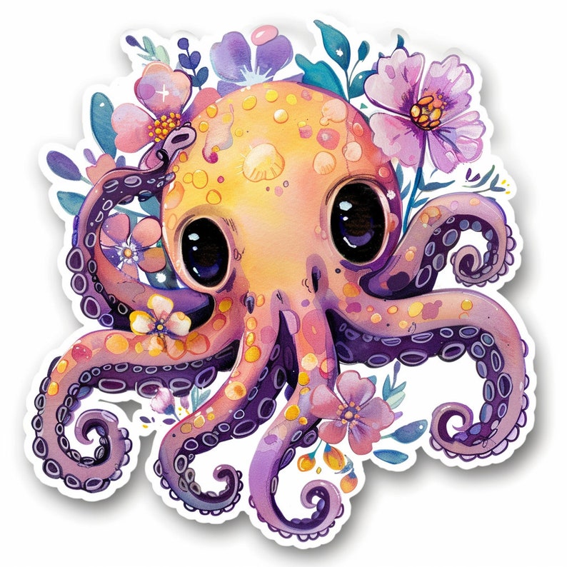 Cute Octopus Sticker Bundle Pack Sticker Water Resistant Sticker ...